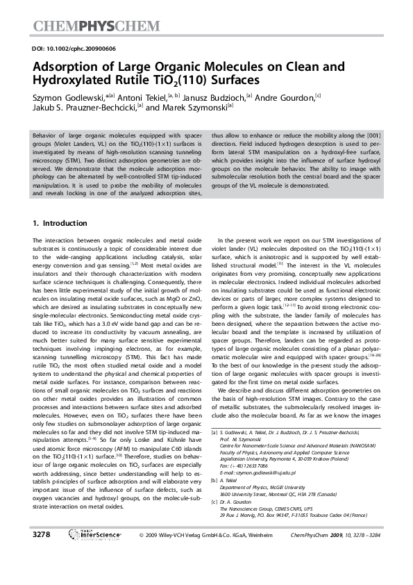 Pdf Adsorption Of Large Organic Molecules On Clean And Hydroxylated Rutile Tio2 110 Surfaces
