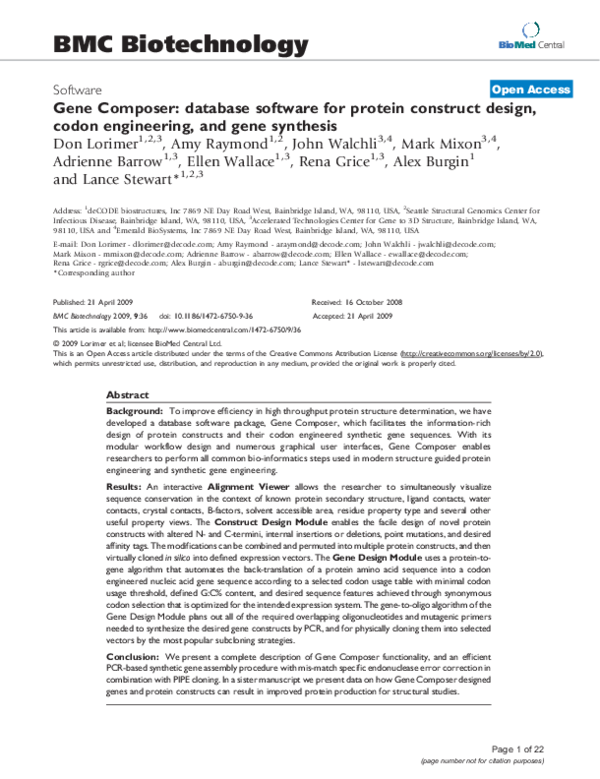 (PDF) Gene Composer: database software for protein construct design ...