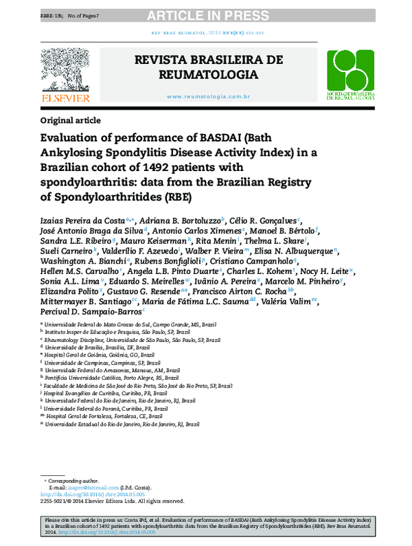 (PDF) Avaliação do desempenho do BASDAI (Bath Ankylosing Spondylitis ...