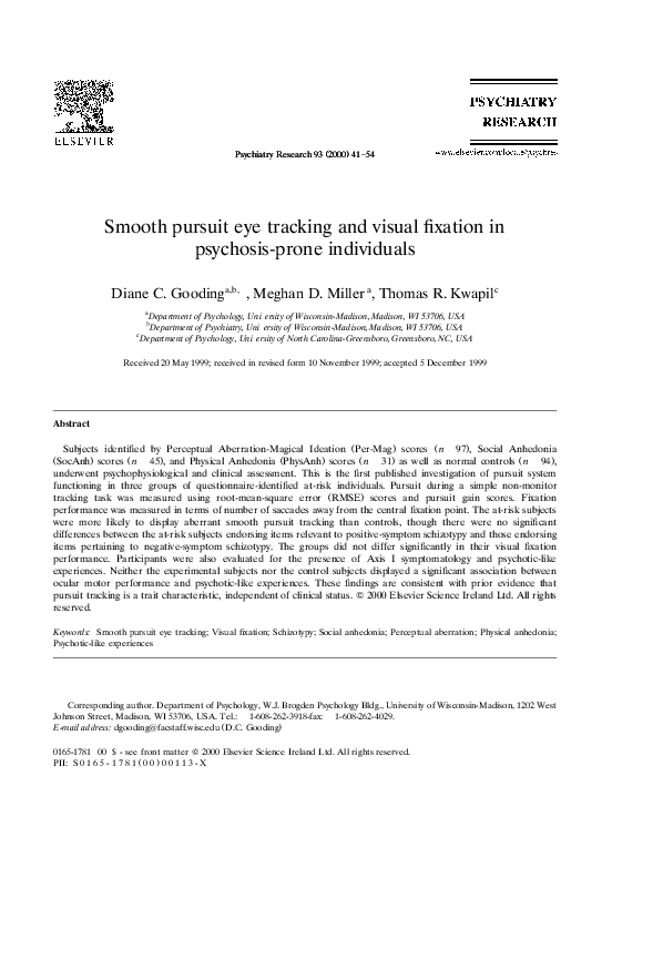 (PDF) Smooth pursuit eye tracking and visual fixation in psychosis ...