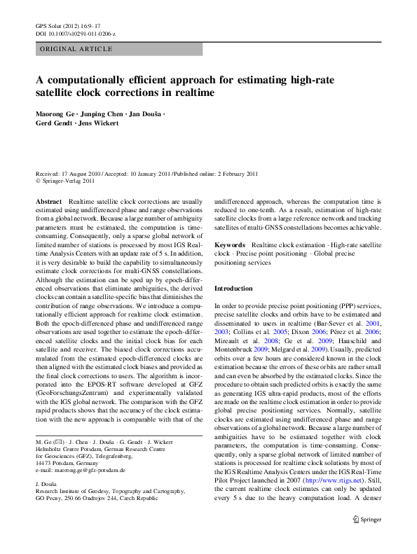 Pdf A Computationally Efficient Approach For Estimating High Rate Satellite Clock Corrections
