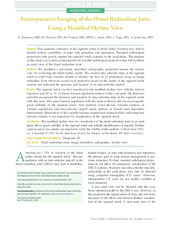 (PDF) Intraoperative Imaging of the Distal Radioulnar Joint Using a ...
