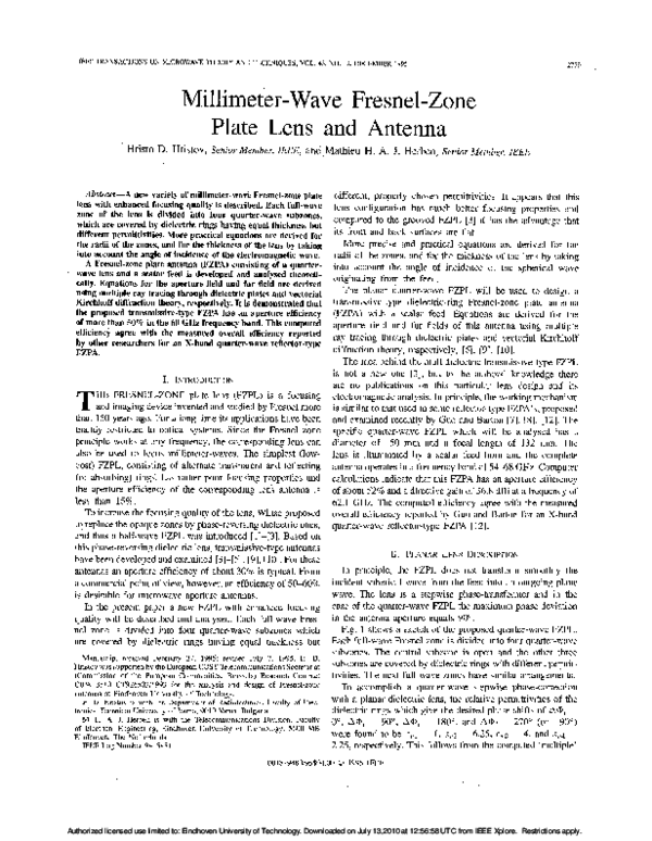 (PDF) Millimeter-wave Fresnel-zone plate lens and antenna