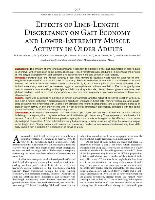(PDF) Effects of Limb-Length Discrepancy on Gait Economy and Lower ...