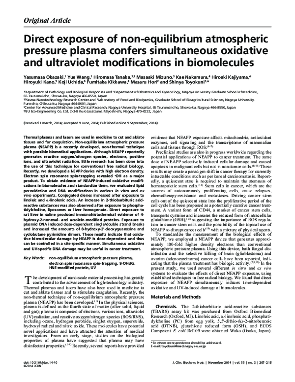 (PDF) Direct exposure of non-equilibrium atmospheric pressure plasma ...