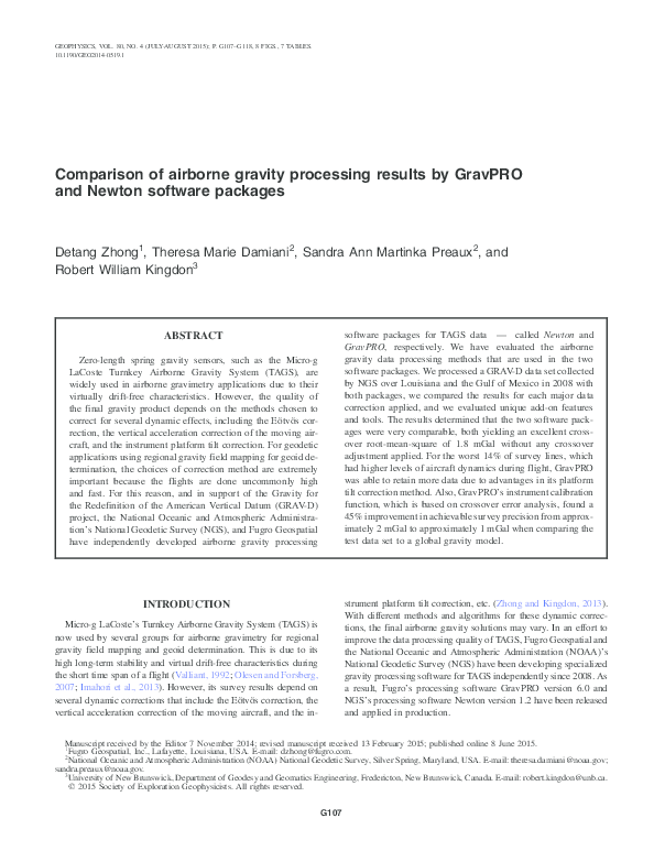 (PDF) Comparison of airborne gravity processing results by GravPRO and ...