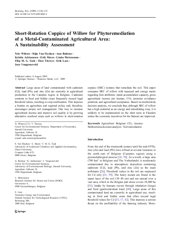 (PDF) Short-rotation coppice of willow for phytoremediation of a metal ...