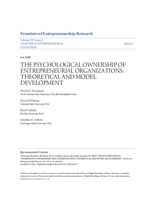 (PDF) THE PSYCHOLOGICAL OWNERSHIP OF ENTREPRENEURIAL ORGANIZATIONS ...