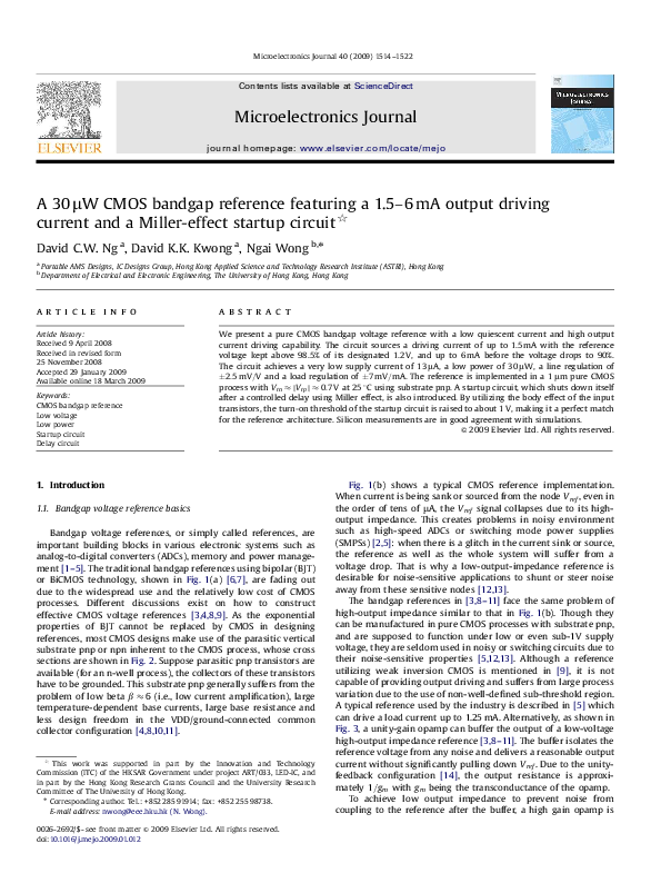 (PDF) A CMOS bandgap reference featuring a 1.5–6 mA output driving ...