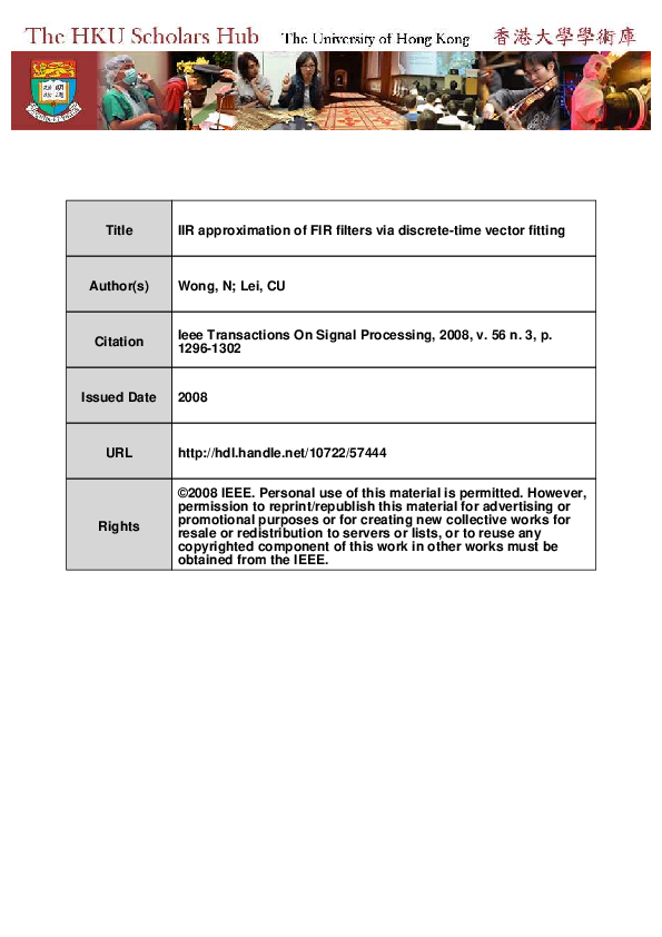 Pdf Iir Approximation Of Fir Filters Via Discrete Time Vector Fitting