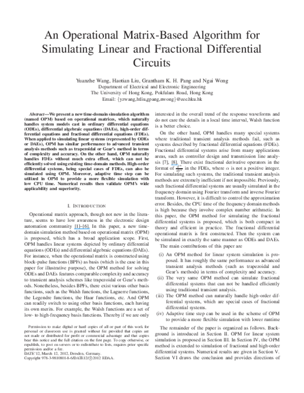 Pdf An Operational Matrix Based Algorithm For Simulating Linear And