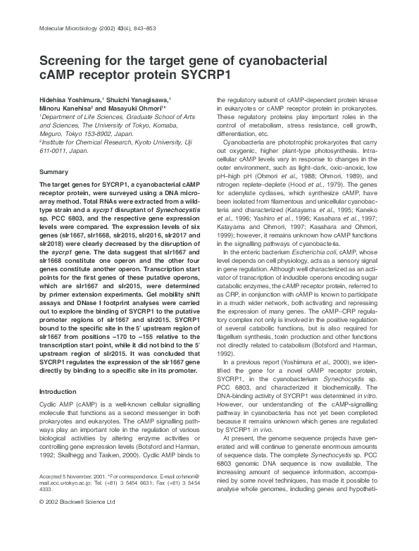 (PDF) Screening for the target gene of cyanobacterial cAMP receptor ...