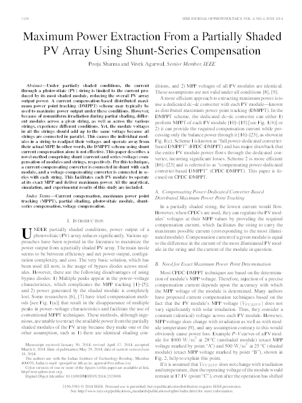 (PDF) Maximum Power Extraction From a Partially Shaded PV Array Using ...