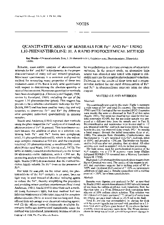 (PDF) Quantitative Assay of Minerals for Fe2+ and Fe3+ Using 1,10 ...
