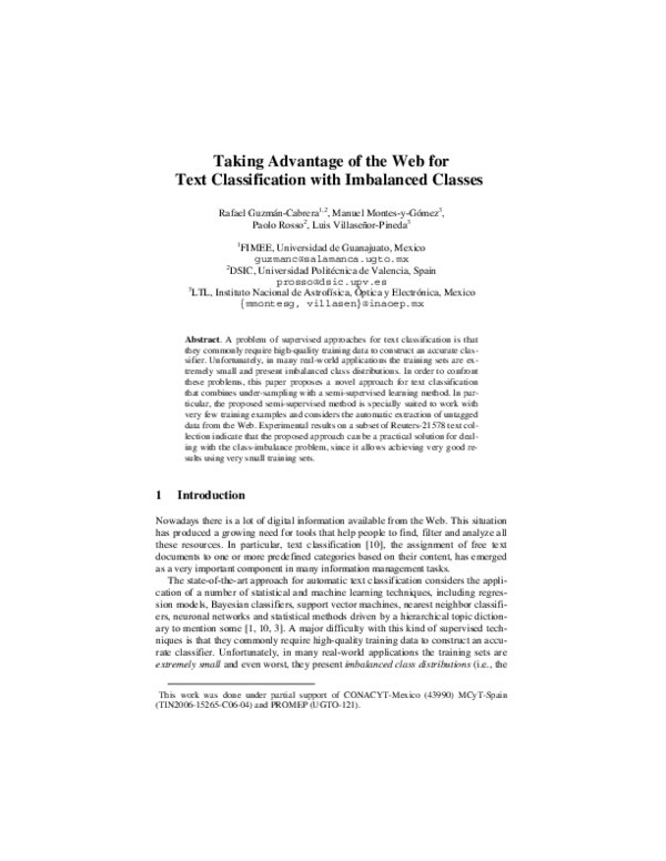 Pdf Taking Advantage Of The Web For Text Classification With Imbalanced Classes