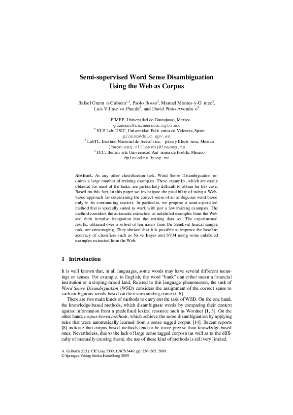 (PDF) Semi-supervised Word Sense Disambiguation Using the Web as Corpus