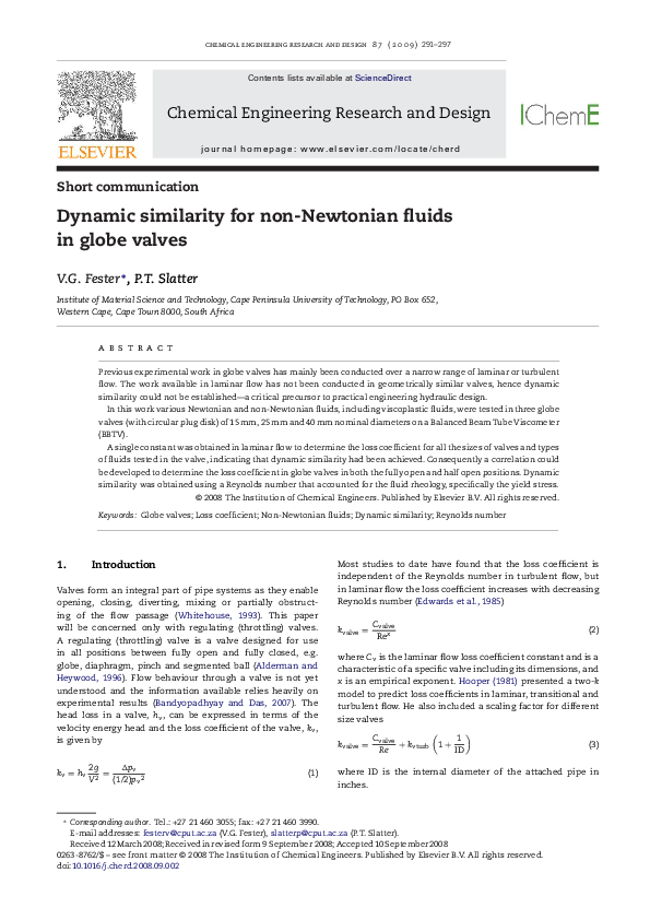 (PDF) Dynamic similarity for non-Newtonian fluids in globe valves