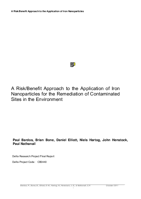 (PDF) Risk/benefit approach to the application of iron nanoparticles ...