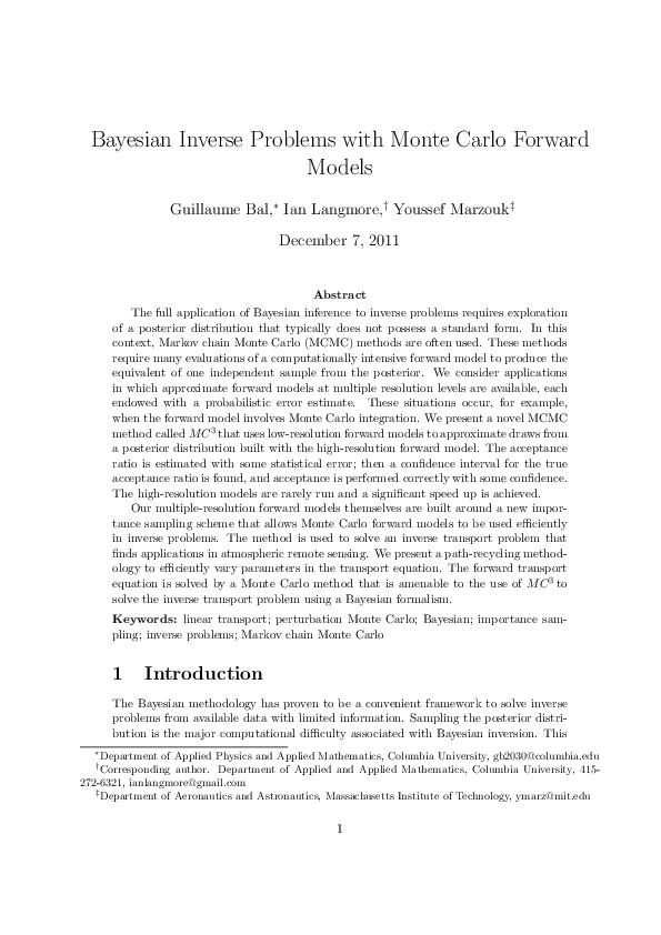 (PDF) Bayesian inverse problems with Monte Carlo forward models