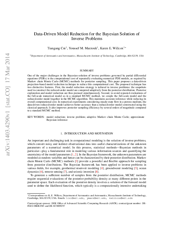 Pdf Data Driven Model Reduction For The Bayesian Solution Of Inverse Problems