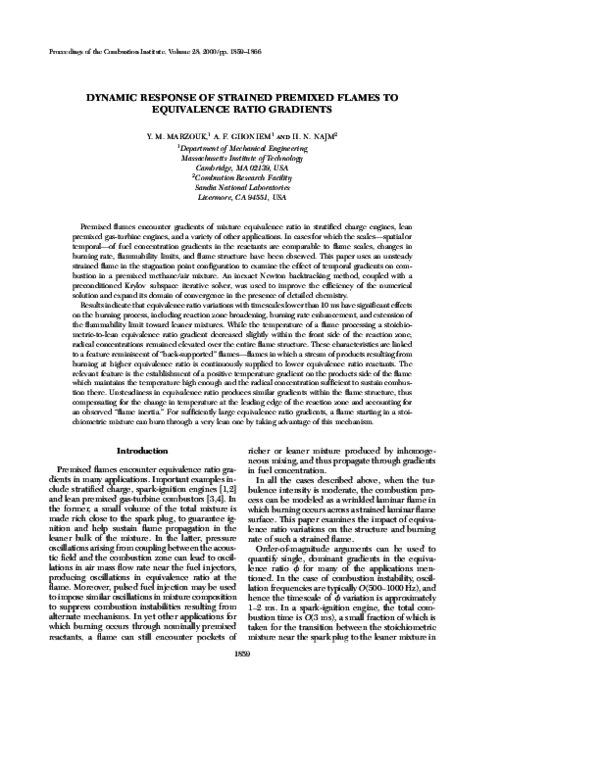 (PDF) Dynamic response of strained premixed flames to equivalence ratio gradients