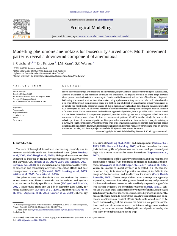 (PDF) Modelling pheromone anemotaxis for biosecurity surveillance: Moth ...