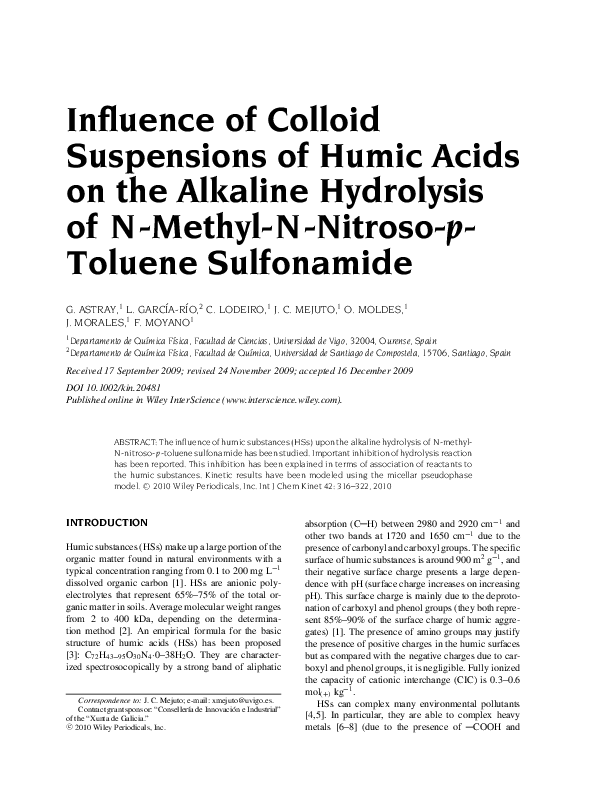(PDF) Influence of colloid suspensions of humic acids on the alkaline ...
