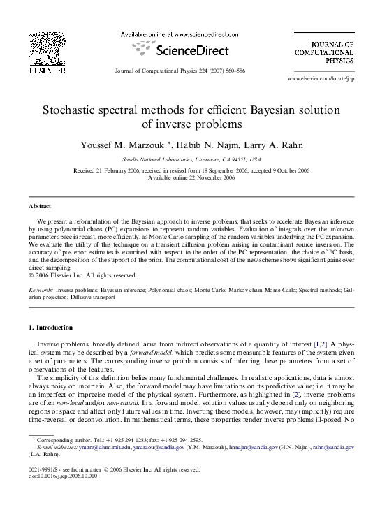 (PDF) Stochastic spectral methods for efficient Bayesian solution of inverse problems