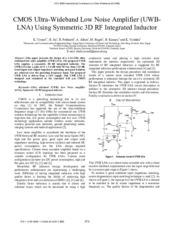 (PDF) CMOS Ultra-Wideband Low Noise Amplifier (UWB- LNA) Using Symmetric 3D RF Integrated Inductor