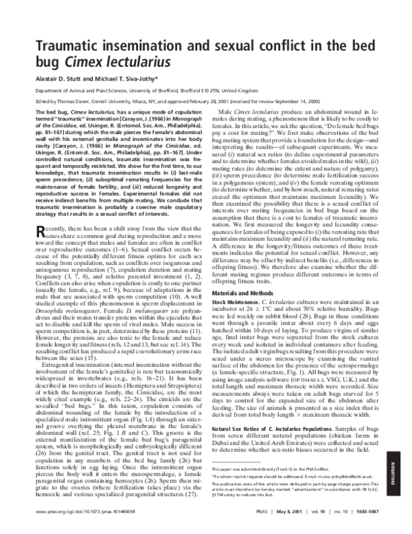 (PDF) Traumatic insemination and sexual conflict in the bed bug Cimex ...