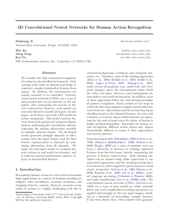 Pdf 3d Convolutional Neural Networks For Human Action Recognition Nour El Houda Benyagoub