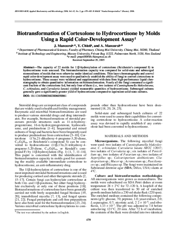 (PDF) Biotransformation of cortexolone to hydrocortisone by molds using ...