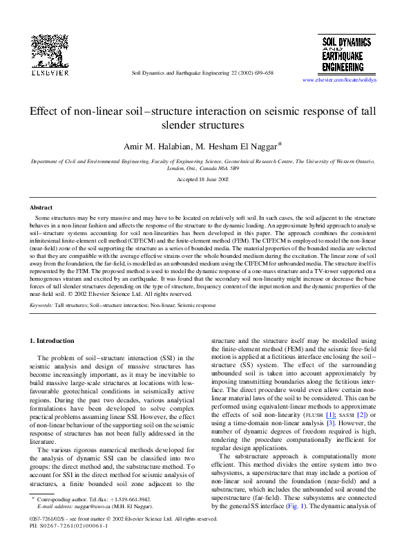 (PDF) Effect of non-linear soil–structure interaction on seismic response of tall slender structures