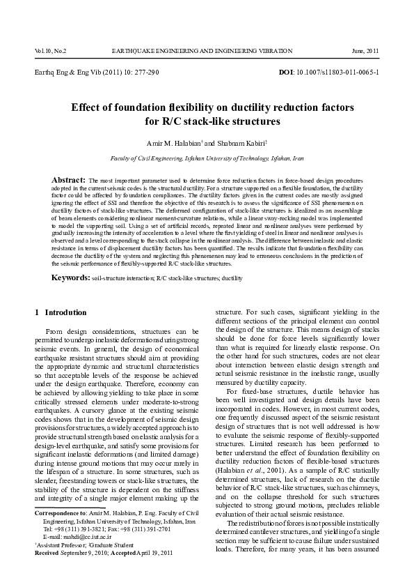 (PDF) Effect of foundation flexibility on ductility reduction factors ...