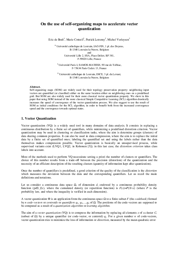 (PDF) On the use of self-organizing maps to accelerate vector quantization