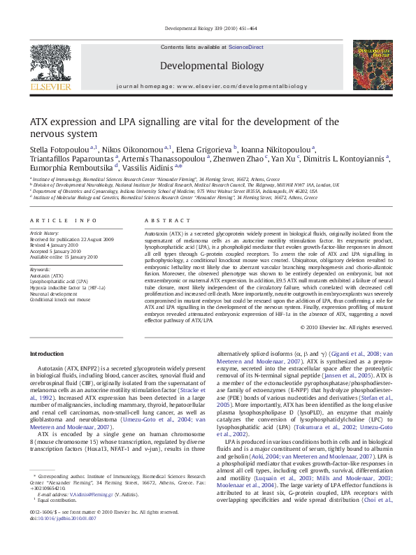 (PDF) ATX expression and LPA signalling are vital for the development ...