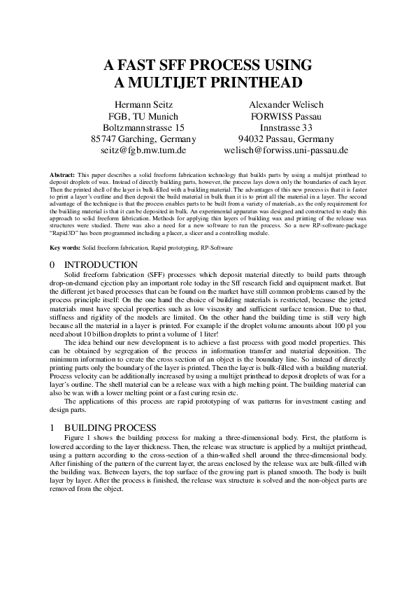(PDF) A Fast SFF Process Using A Multijet Printhead | Hermann Seitz ...