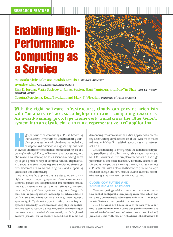 (PDF) Enabling High Performance Computing as a Service