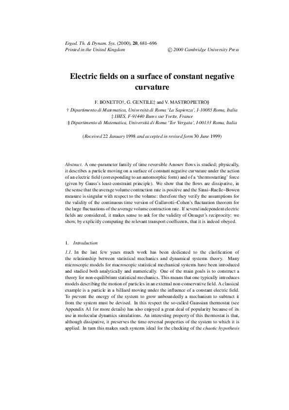 (PDF) Electric fields on a surface of constant negative curvature