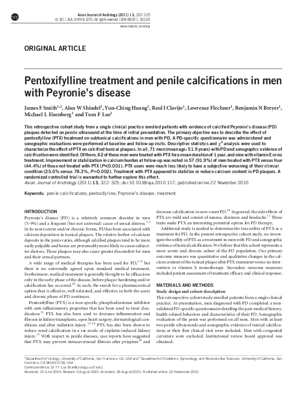(PDF) Pentoxifylline treatment and penile calcifications in men with ...