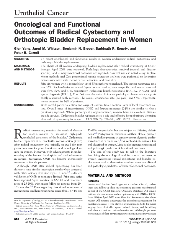 (PDF) Oncological and Functional Outcomes of Radical Cystectomy and ...