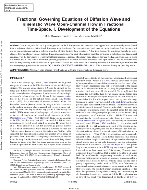 (PDF) Fractional Governing Equations of Diffusion Wave and Kinematic ...