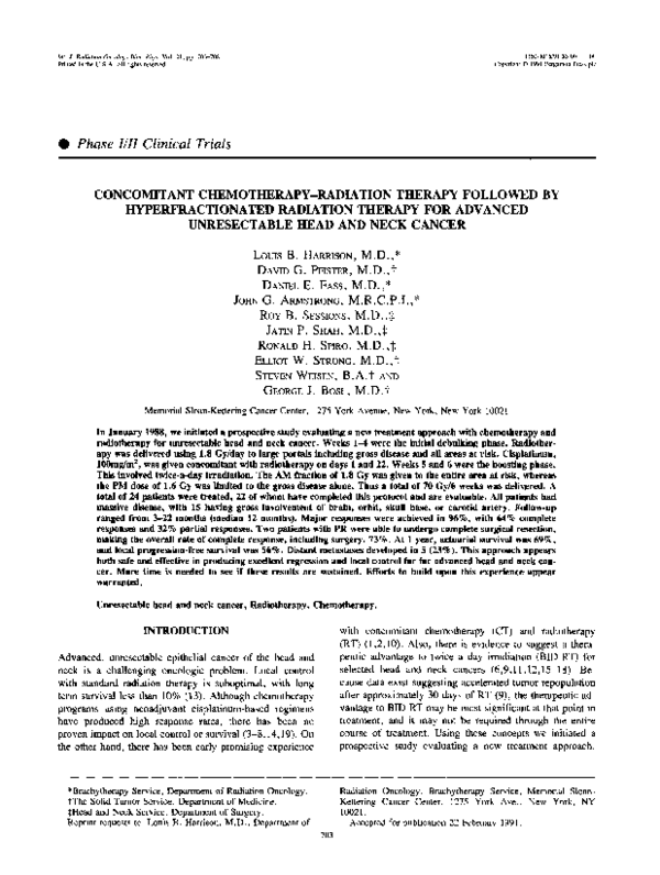 (PDF) Concomitant chemotherapy-radiation therapy followed by hyperfractionated radiation therapy ...