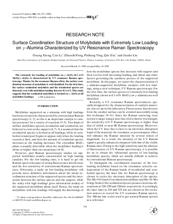 (PDF) Surface Coordination Structure of Molybdate with Extremely Low ...
