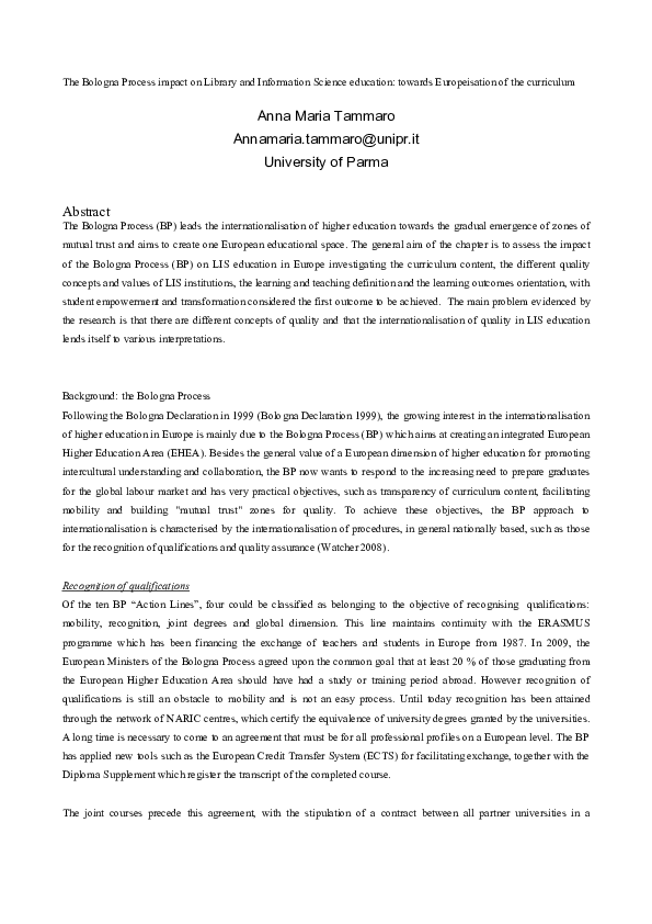 (PDF) The Bologna Process impact on Library and Information Science ...