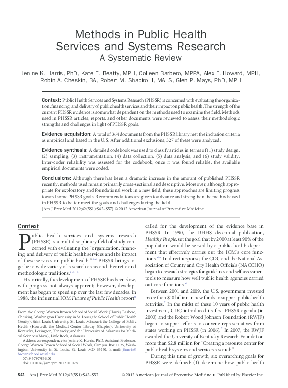 (PDF) Methods in Public Health Services and Systems Research