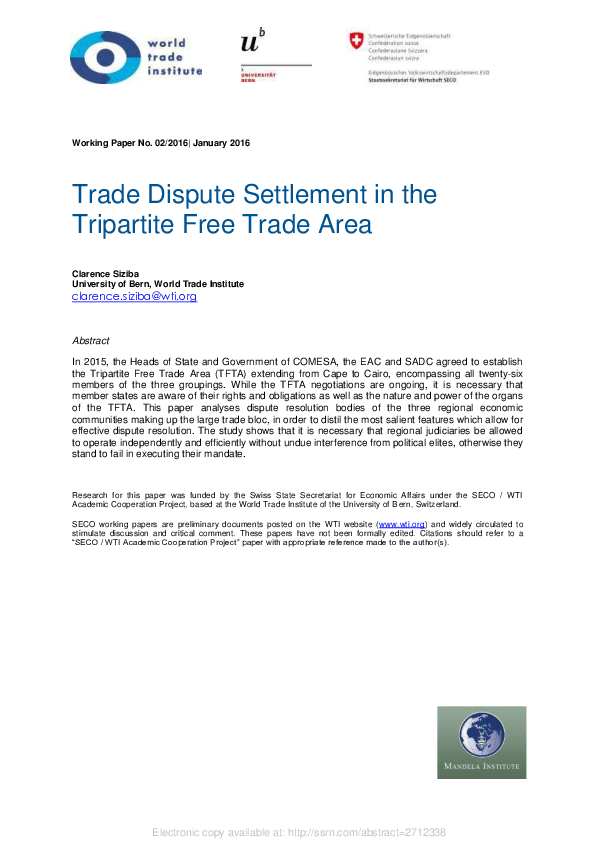 (PDF) Trade Dispute Settlement in the Tripartite Free Trade Area