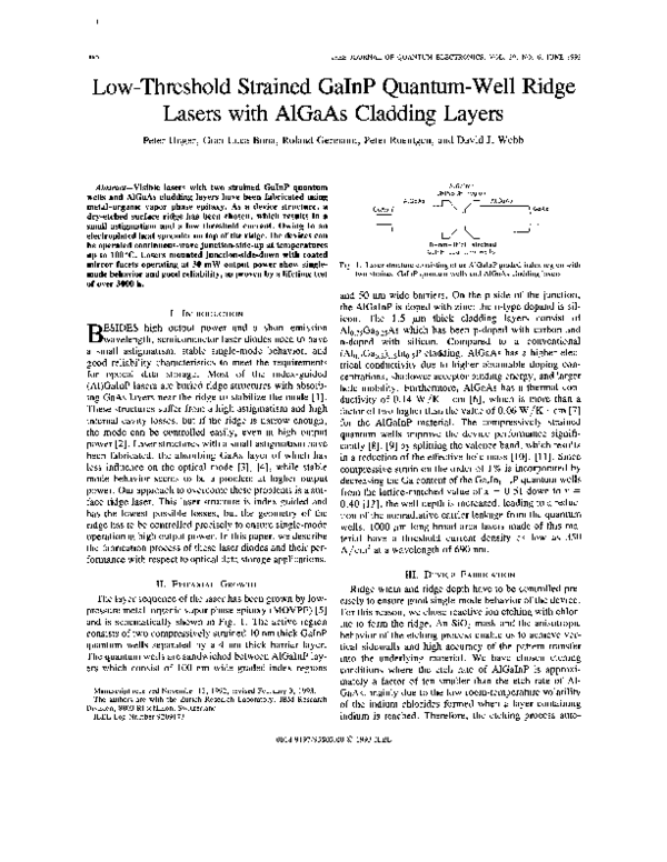 (PDF) Low-threshold strained GaInP quantum-well ridge lasers with ...