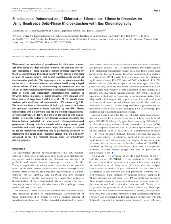 (PDF) Simultaneous determination of chlorinated ethenes and ethene in ...