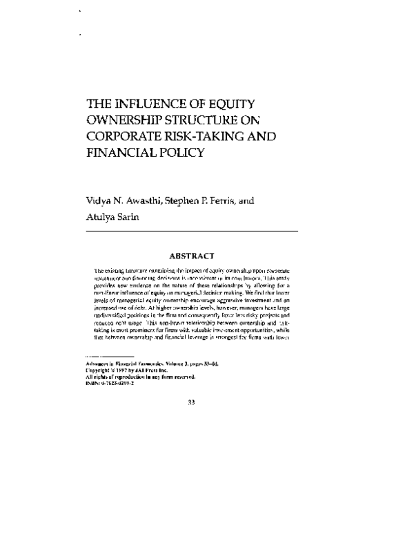 (PDF) The influence of equity ownership structure on corporate risk ...